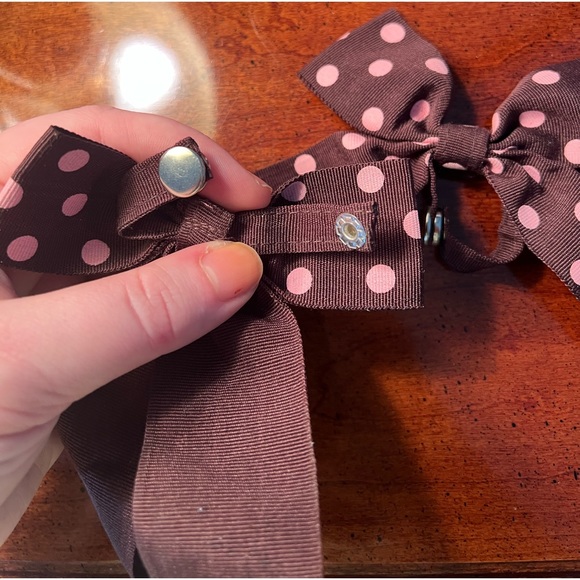 Accessories | Nwot Pair Snap On Brown Bows With Pink Polka Dots | Poshmark
